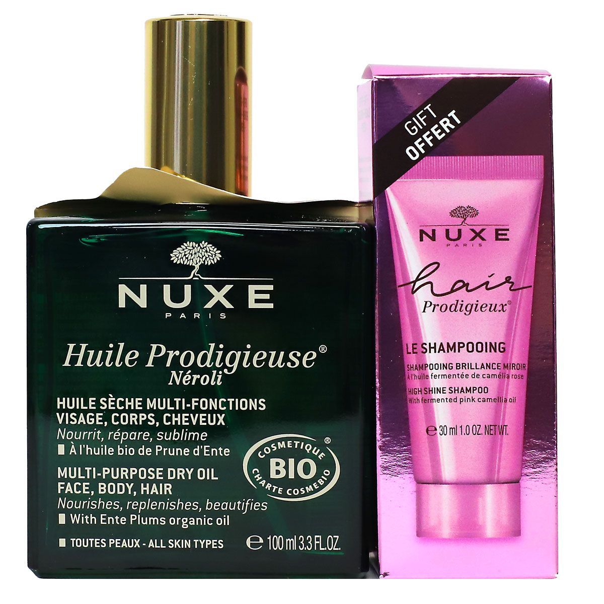 Nuxe Huile Prodigieuse Néroli Bio 100 ml + Hair Prodigieux Le Shampoing ...